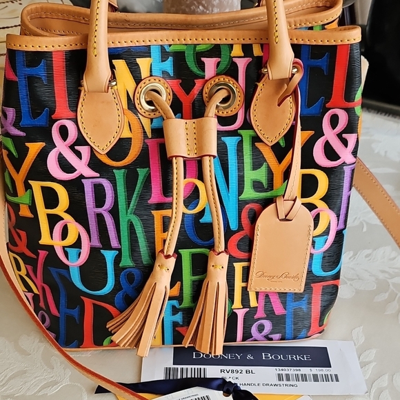 Dooney & Bourke | Bags | Dooney Bourke Black Multicolored Drawstring ...